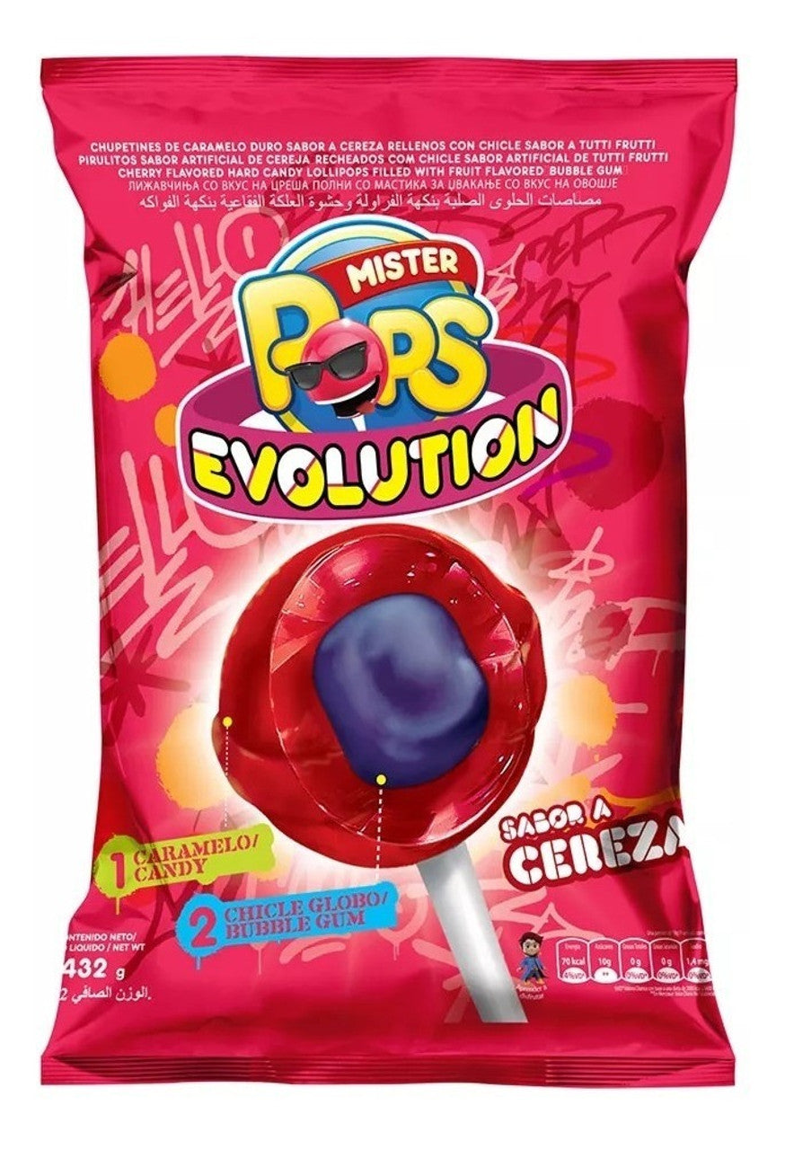 Arcor Mister Pops Evolution Cherry Flavored Lollipops Filled With Tutt